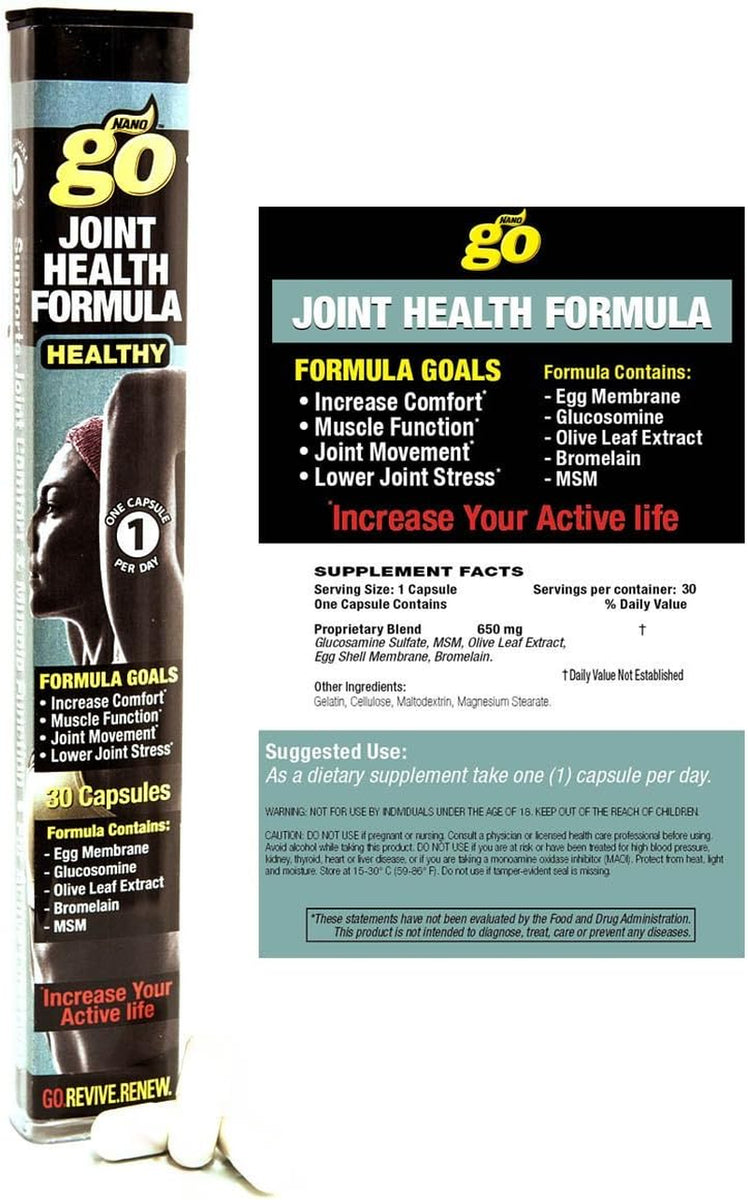 NANO GO Joint Health Formula, Increase Joint & Muscle Function - 30 Ca ...