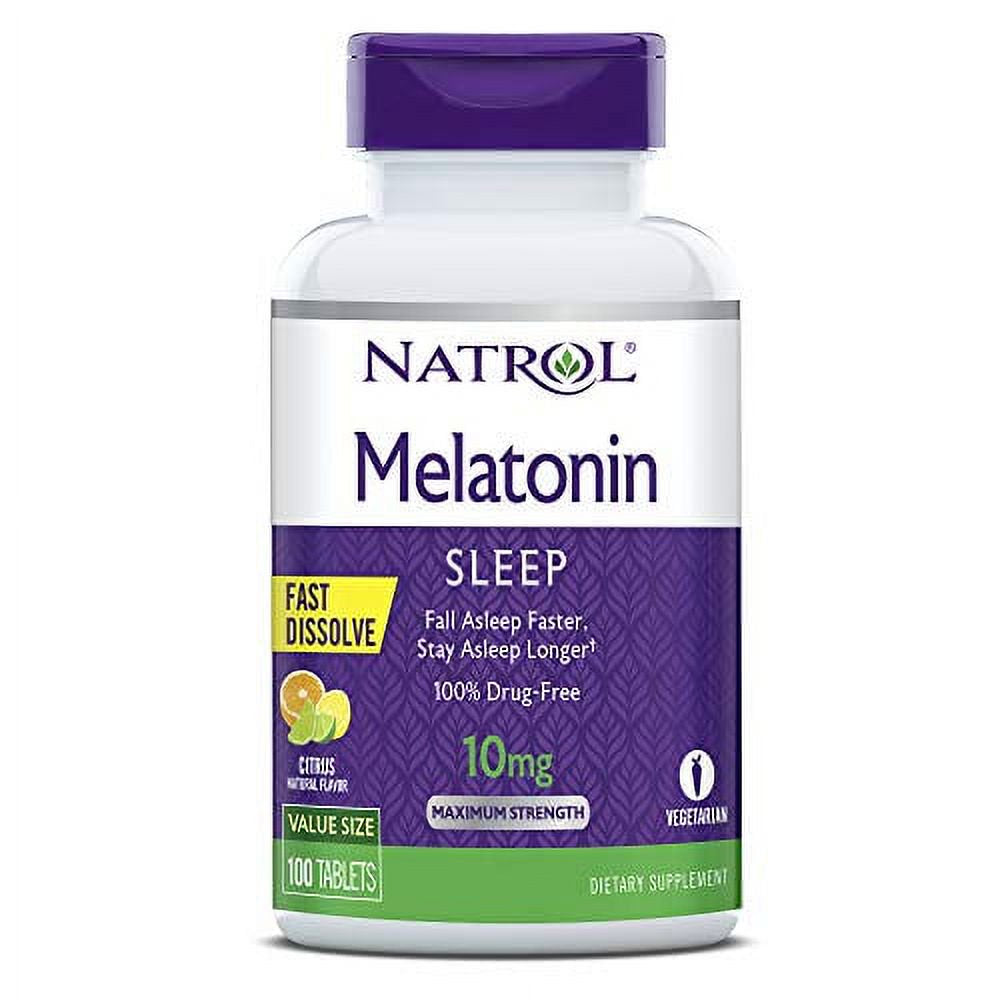 Natrol Melatonin, Fast Dissolve, Maximum Strength, Citrus, 10 Mg, 100 ...